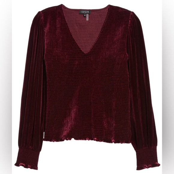 1. State | Tops | State Velvet Smocked Vneck Top In Port Wine Xl | Poshmark